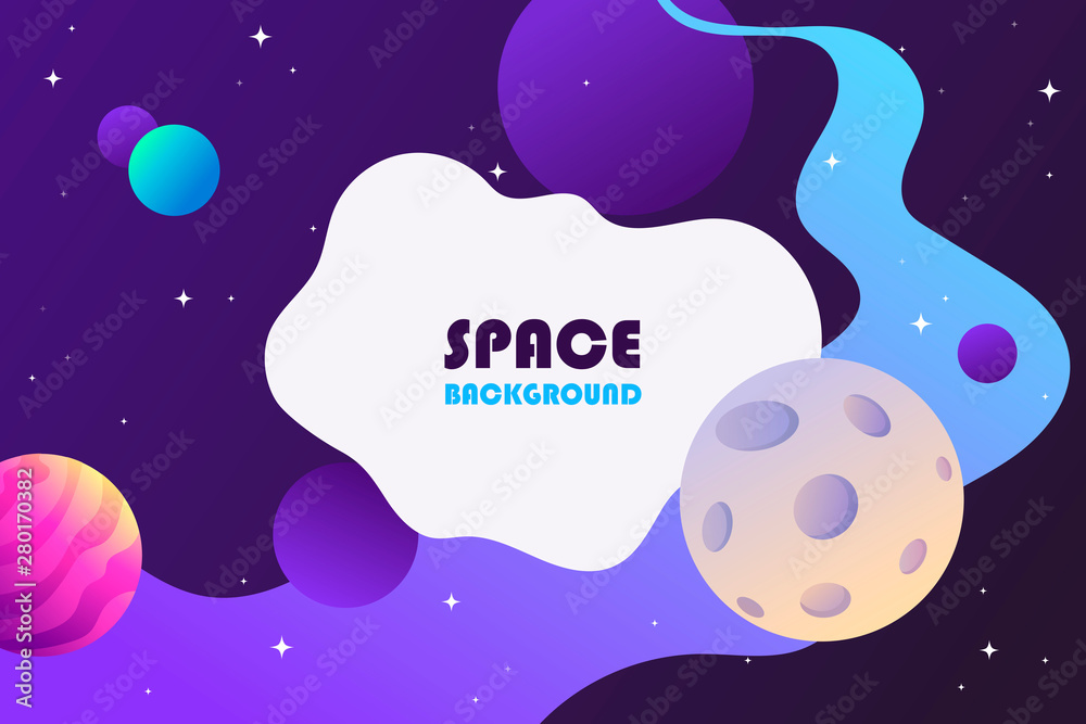 Horizontal space background with abstract shape and planets. Colorful ...