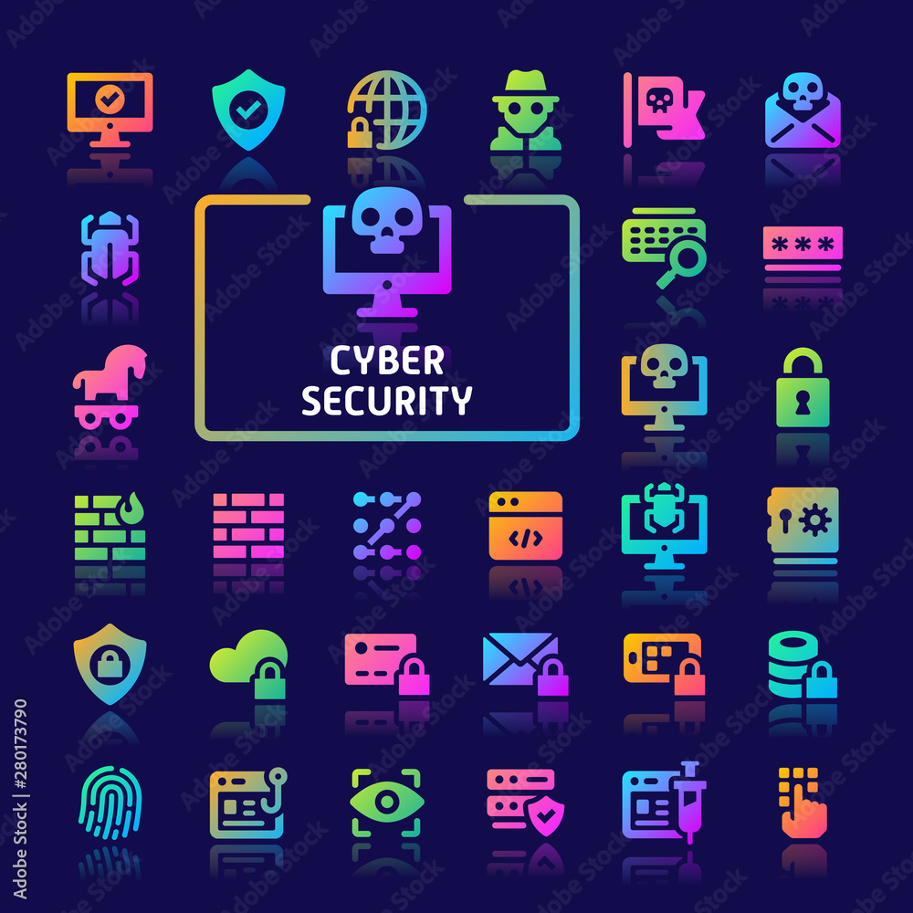 Cyber Security Gradient Vector Icon Set. Stock Vector | Adobe Stock