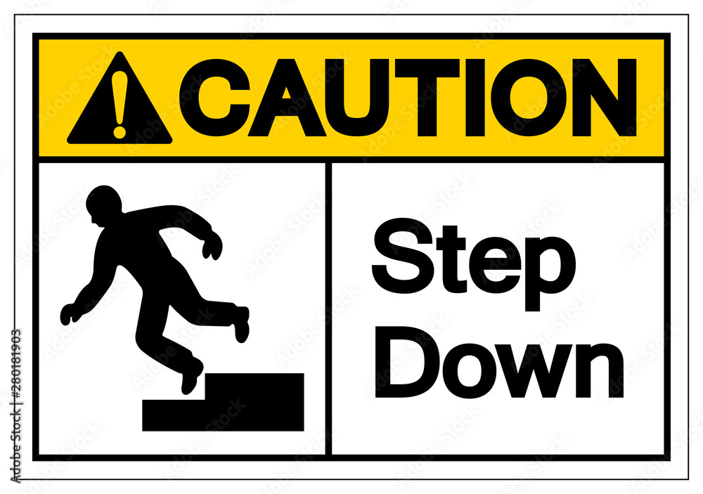 Caution Step Down Symbol Sign, Vector Illustration, Isolated On White ...