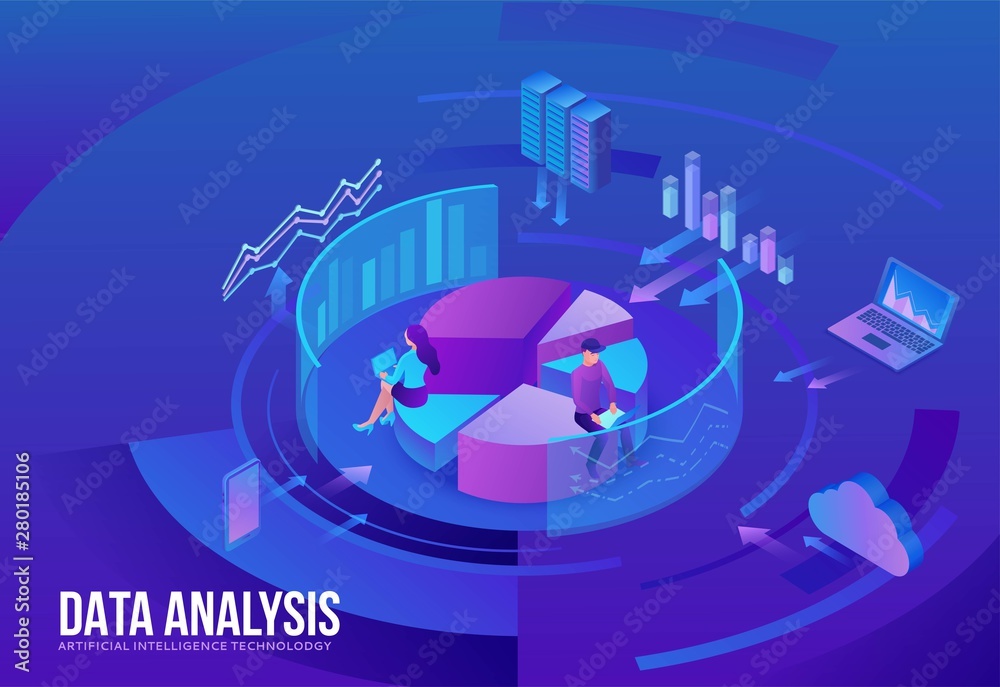 Data analysis center, business people analyze diagram, kpi analytics ...