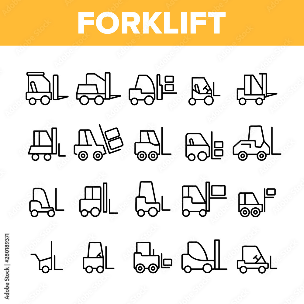 Forklift, Lift Truck Vector Linear Icons Set. Transportation Forklift ...