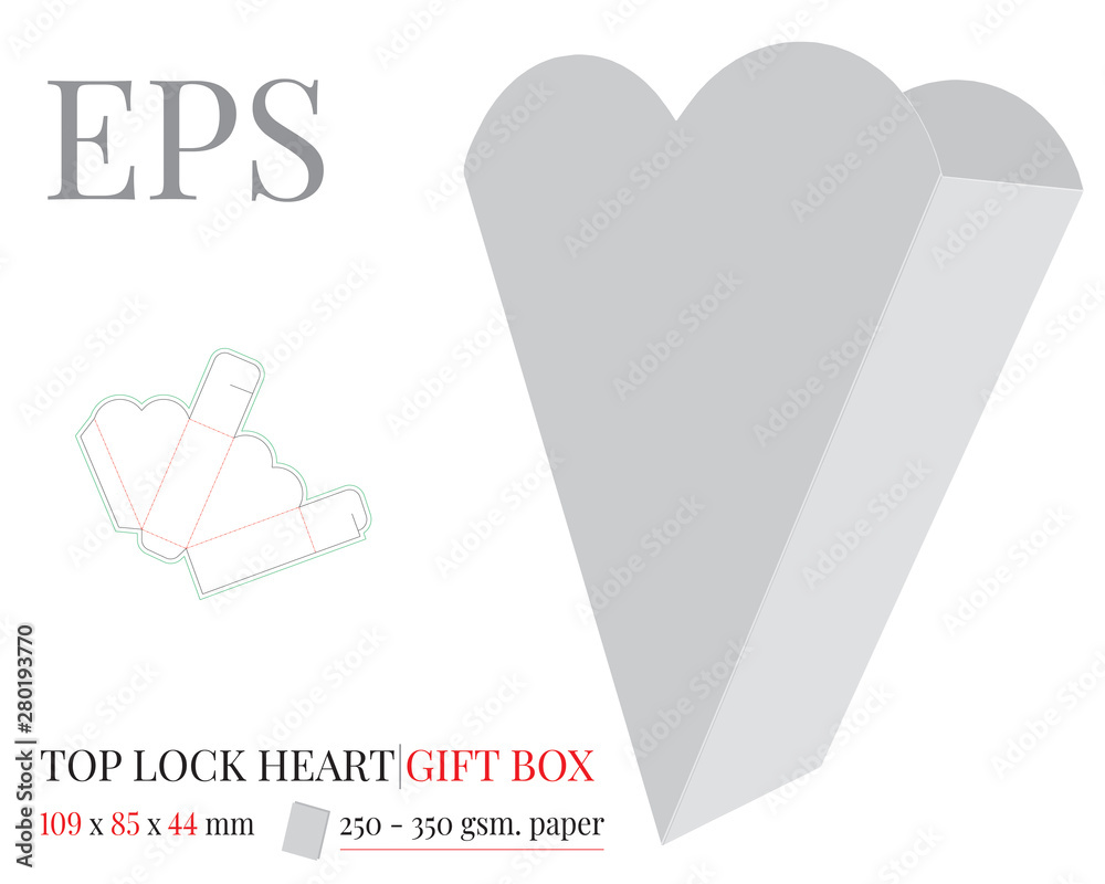 Heart Gift Bag Template. Vector with die cut / laser cut lines. White ...
