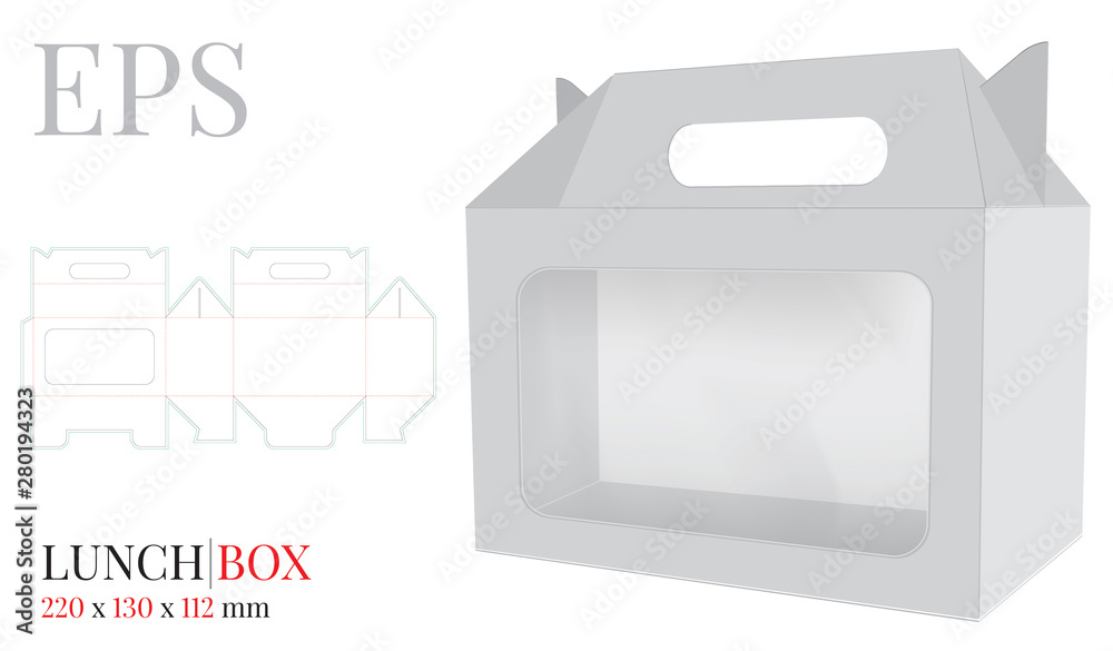 Lunch Box with Handle with Window Template, Vector with die cut / laser ...