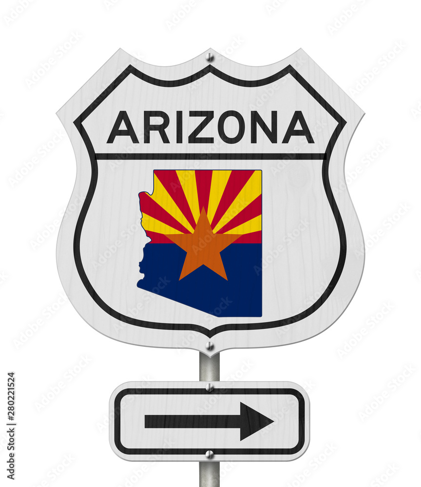 Arizona map and state flag on a USA highway road sign Stock ...