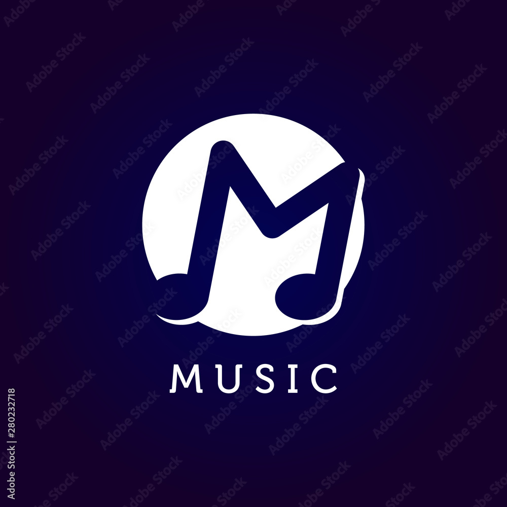 Music logo with letter M symbol in negative space Stock Vector | Adobe ...