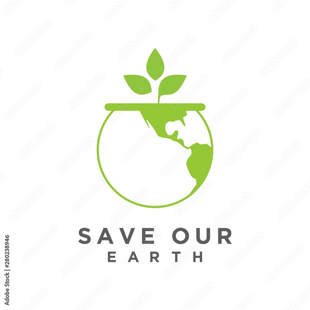 vector logo of the earth, combined with plants Stock Vector | Adobe Stock
