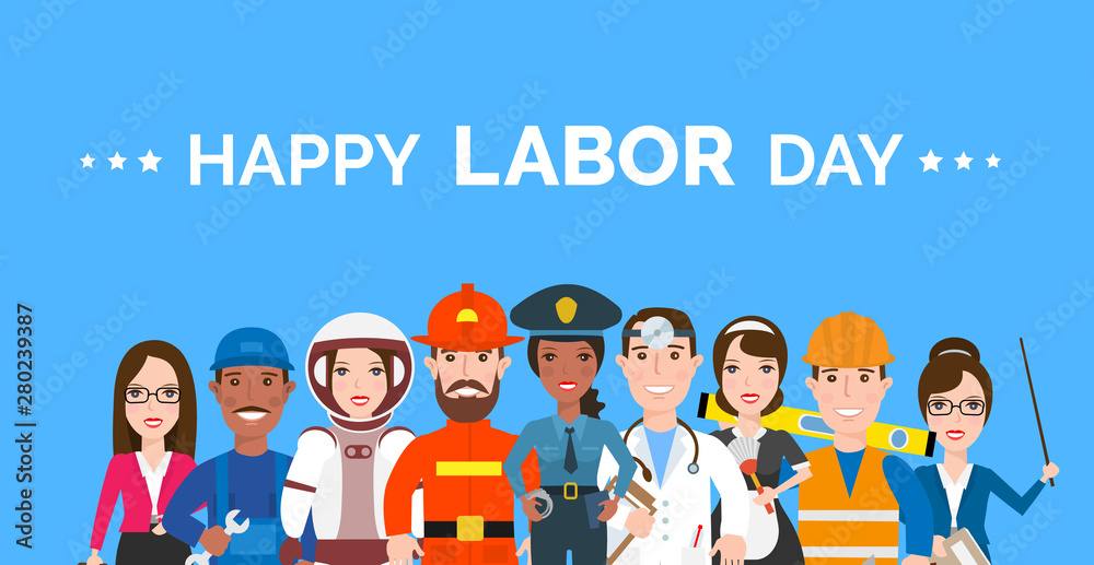 happy labor day group of different profession people banner Stock ...