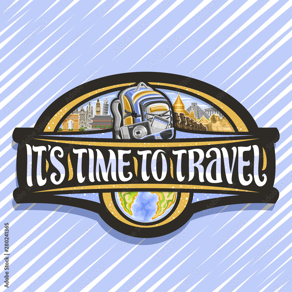 Vector logo for Travel Agency, black signboard with illustrations of ...