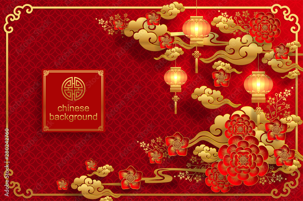 Chinese traditional and asian elements background template on paper ...