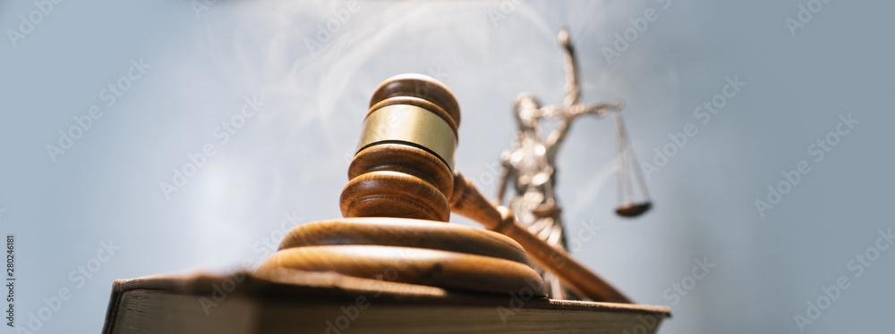 Statue of lady justice on bright background - Side view with copy space ...