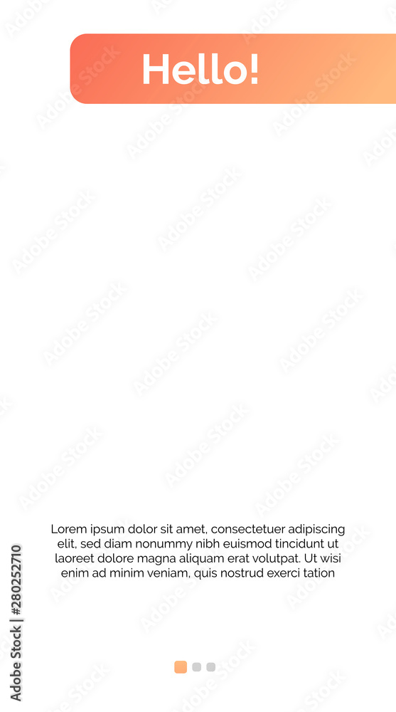 Hello page mockup for mobile interface template with right orange ...