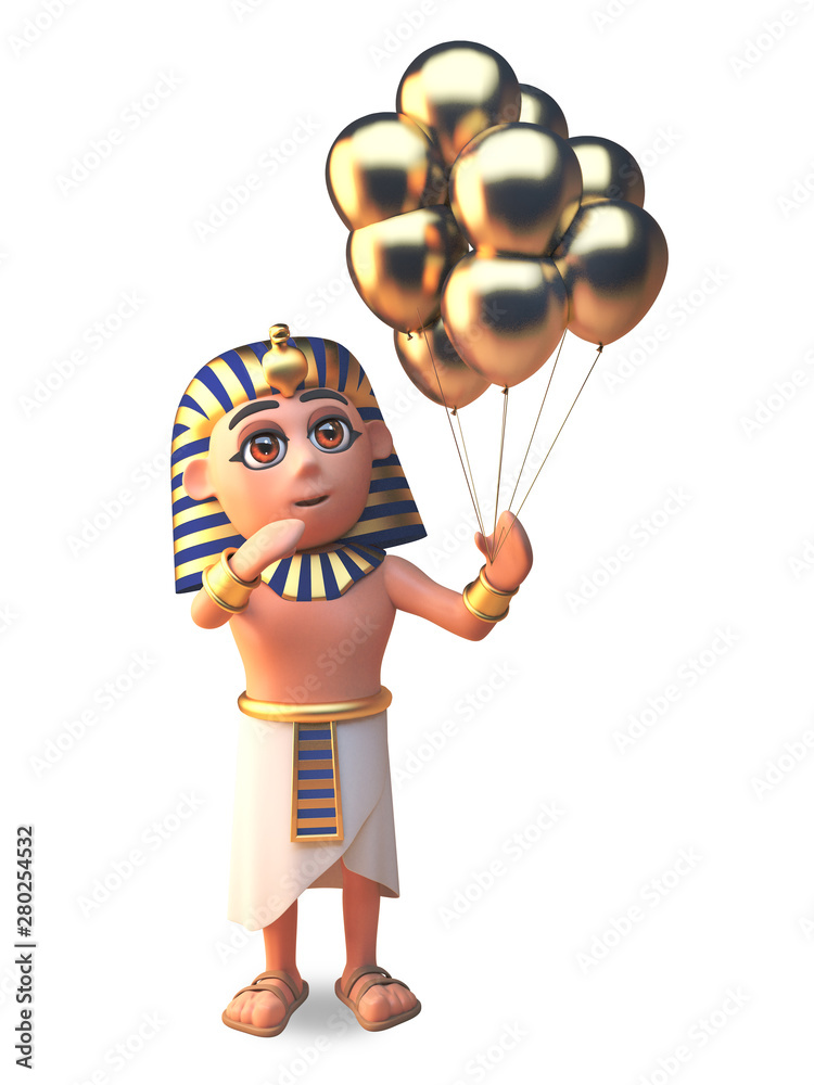 Poster Pharaoh Tutankhamun 3d character holding many gold party ...
