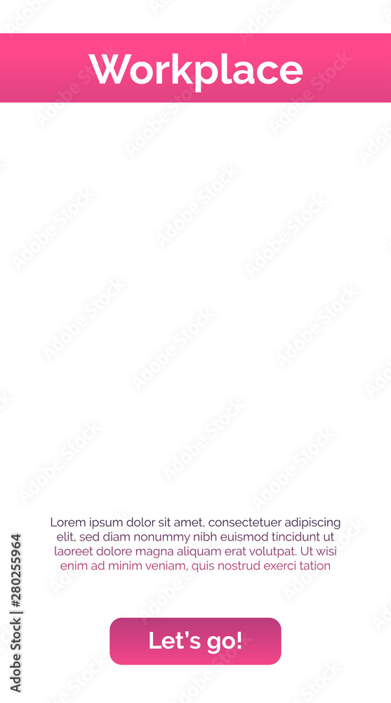 Vetor de Workplace page template with pink header, button, sample text ...