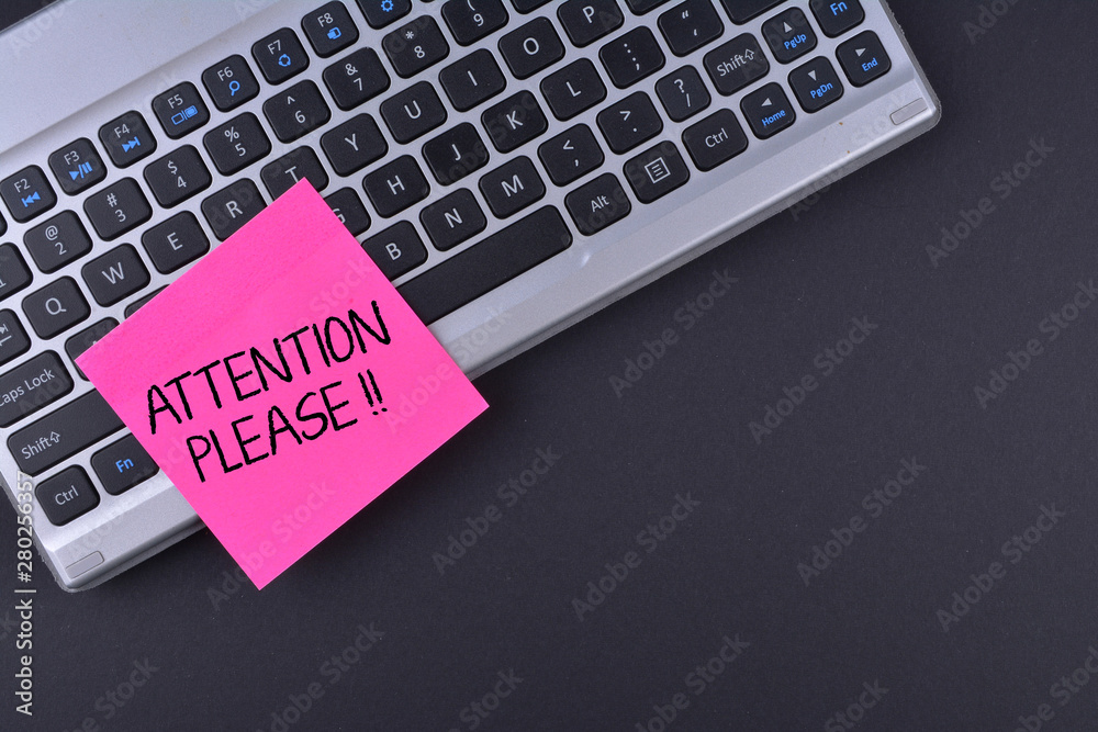 Sticky note on keyboard with text ATTENTION PLEASE ! Stock Photo ...