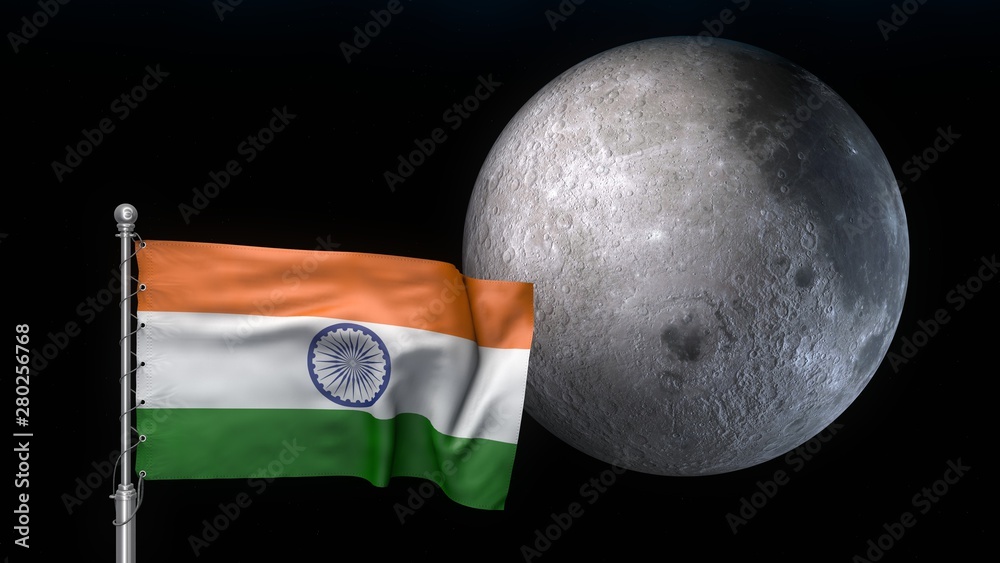 India moon mission symbol. Indian flag in the space. 3d Illustration ...