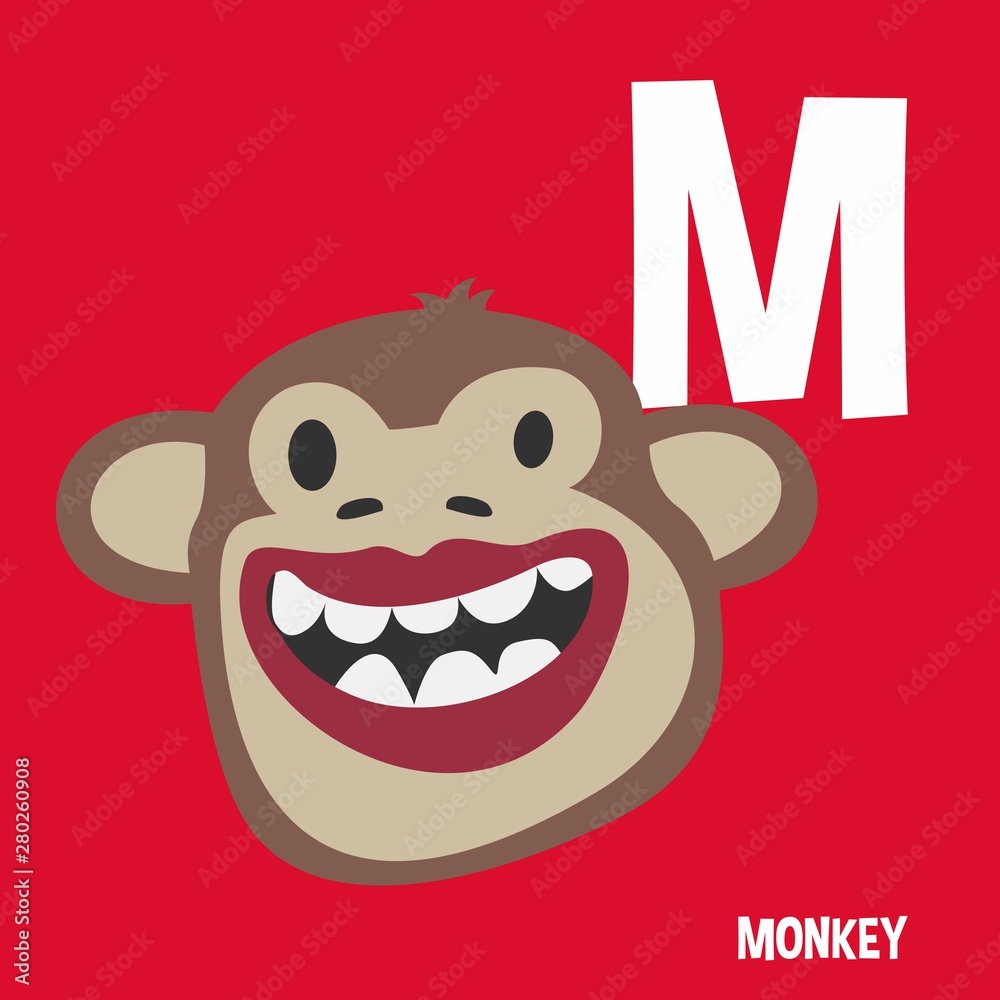 English Alphabet For Kids Letter M Monkey Stock Vector | Adobe Stock