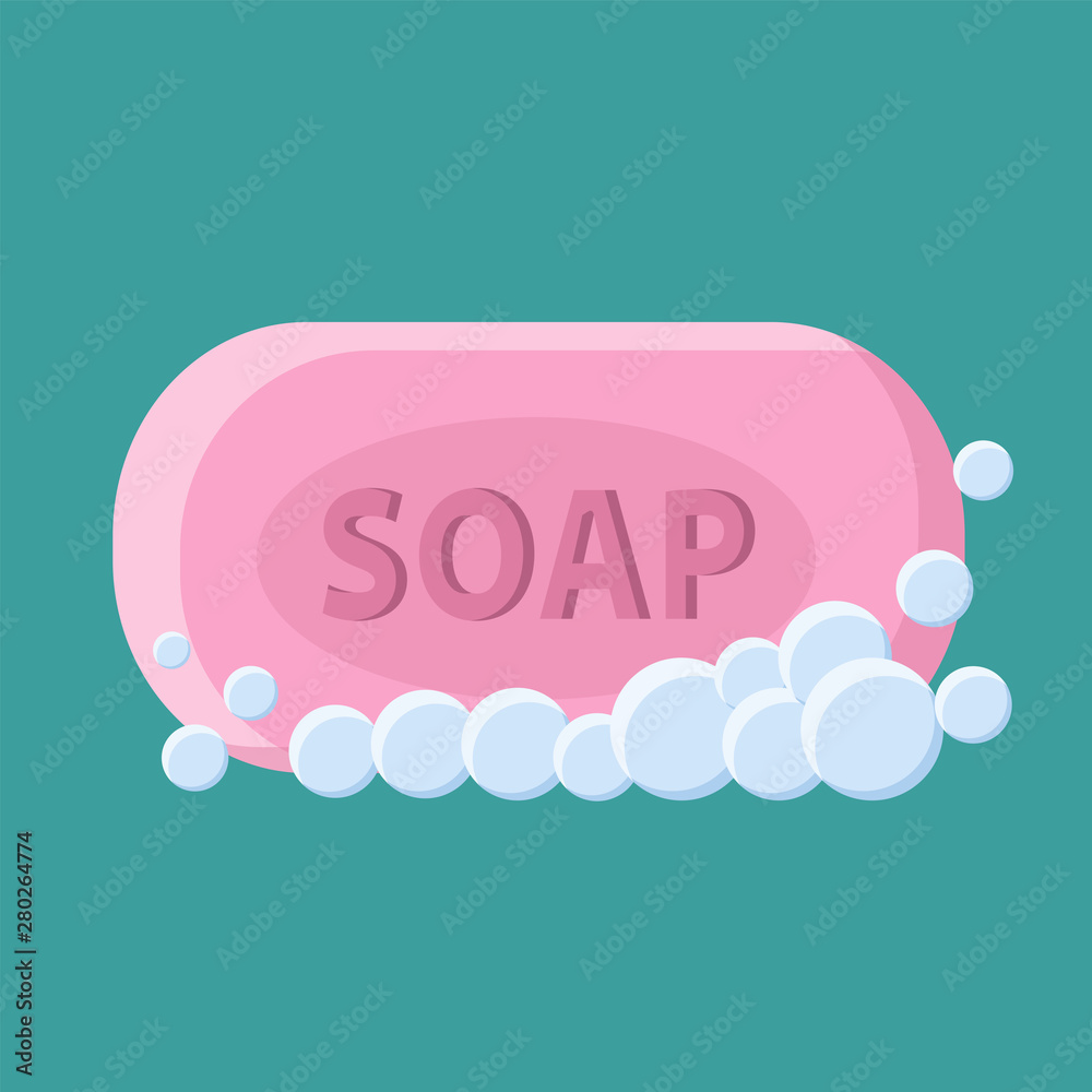 Pink soap with bubble in flat style for your design, stock vector ...
