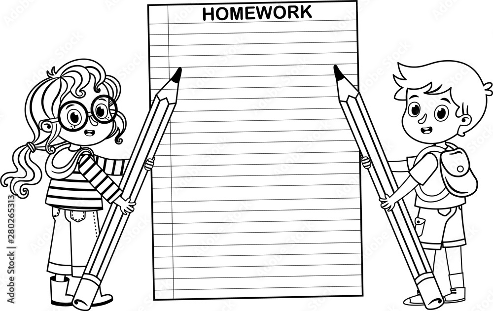 Children Doing Homework Clipart Black