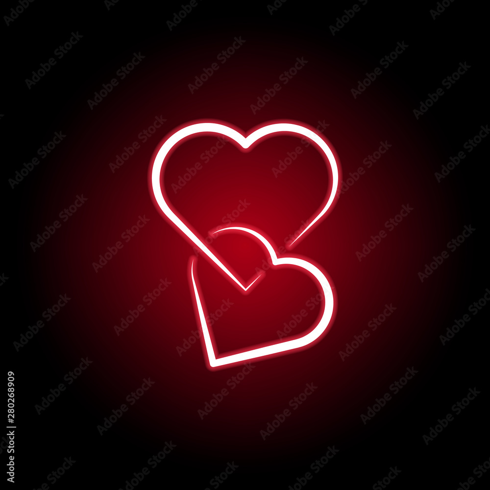 Heart icon in red neon style. Set of hearts illustration icons. Signs ...