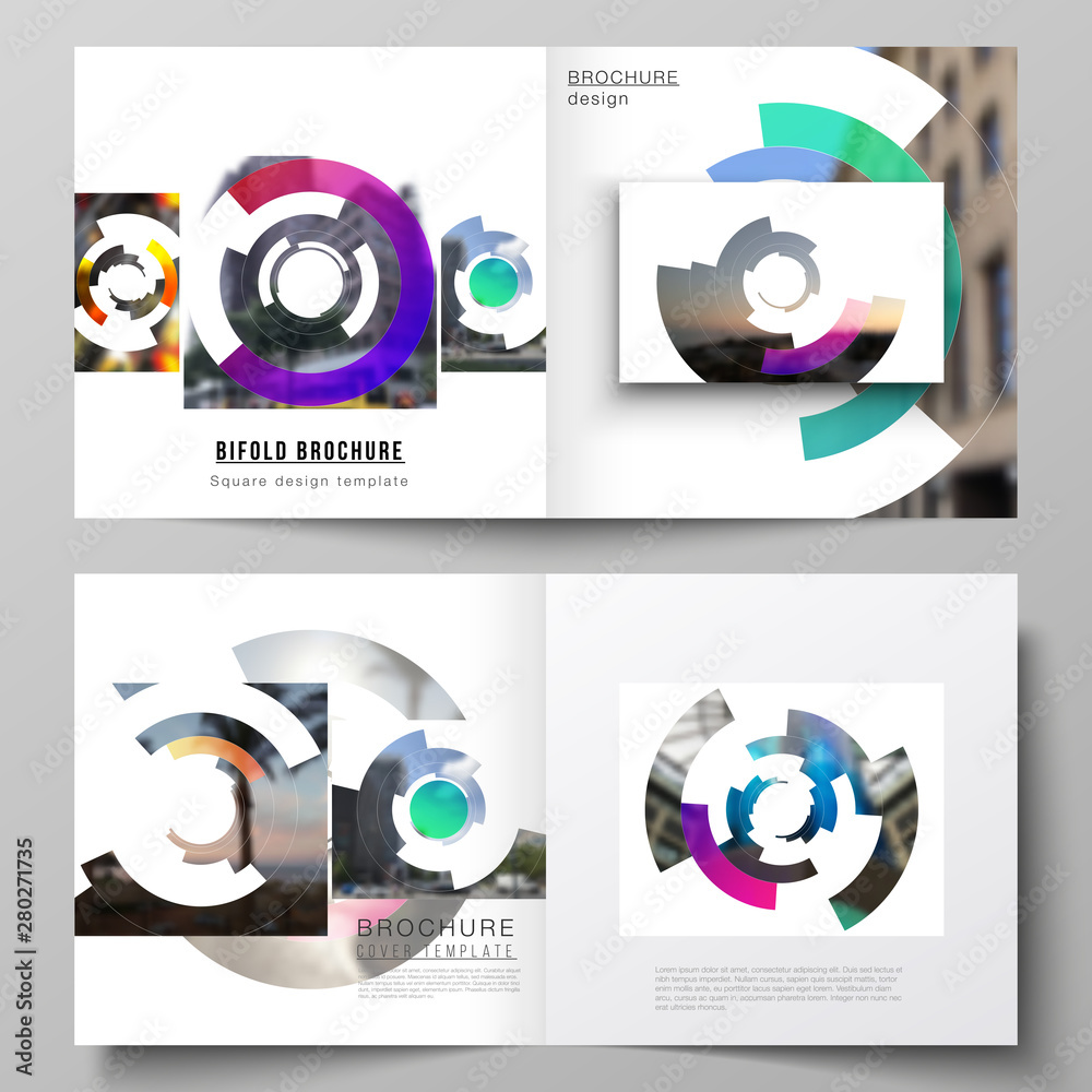 The vector layout of two covers templates for square design bifold ...