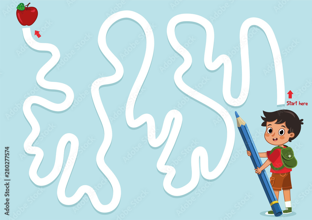 Drawing practice as a maze game. For kids. Vector illustration. Stock ...