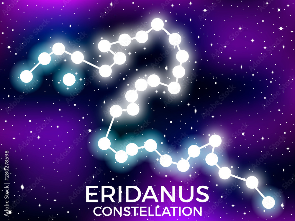 Eridanus constellation. Starry night sky. Zodiac sign. Cluster of stars ...