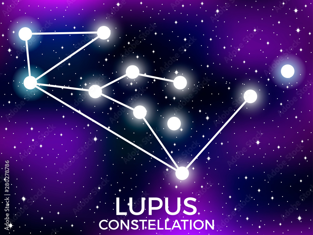 Lupus constellation. Starry night sky. Zodiac sign. Cluster of stars ...