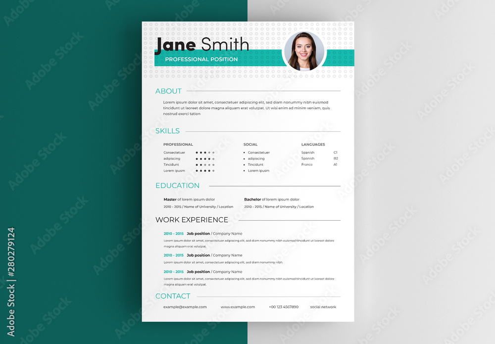 Resume Layout with Green Accents Stock Template | Adobe Stock