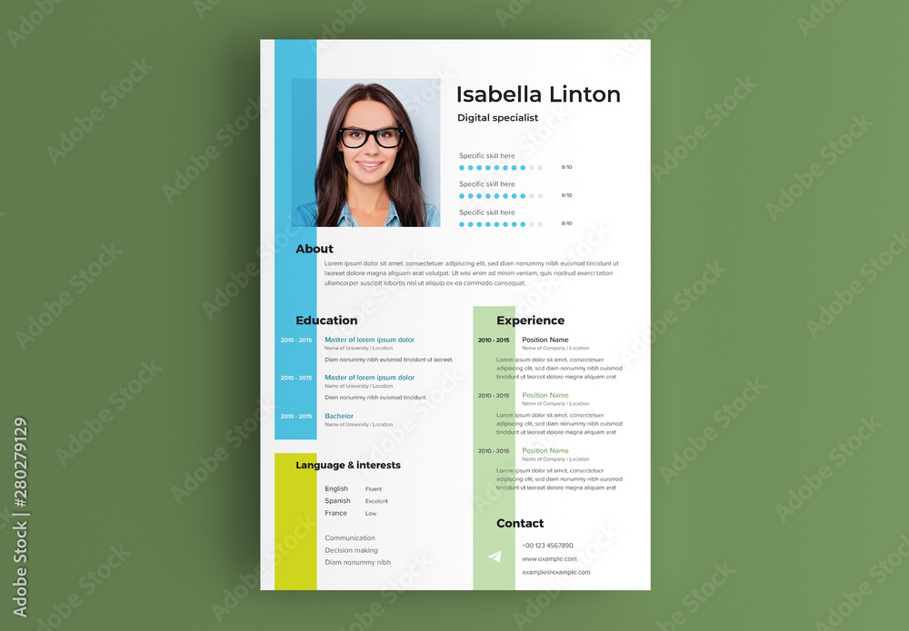 Resume Layout with Colored Stripes Stock Template | Adobe Stock
