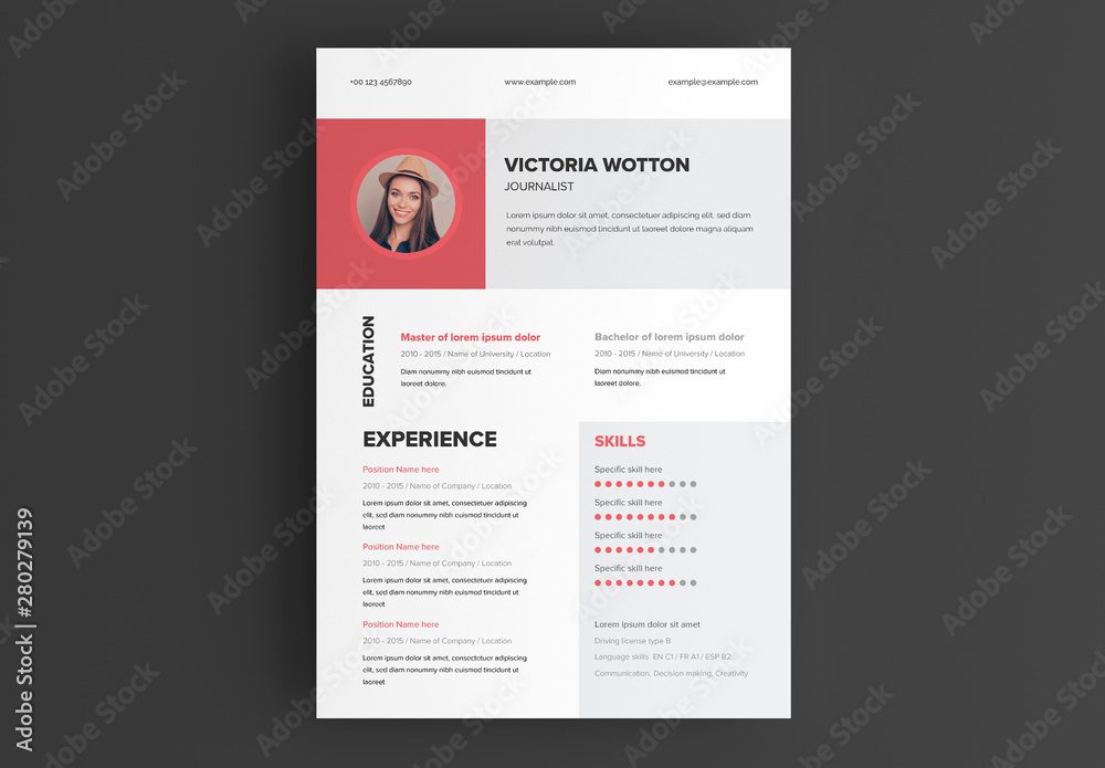 Resume Layout With Red Banner Stock Template Adobe Stock Resume Layout With Red Banner Stock Template Adobe Stock