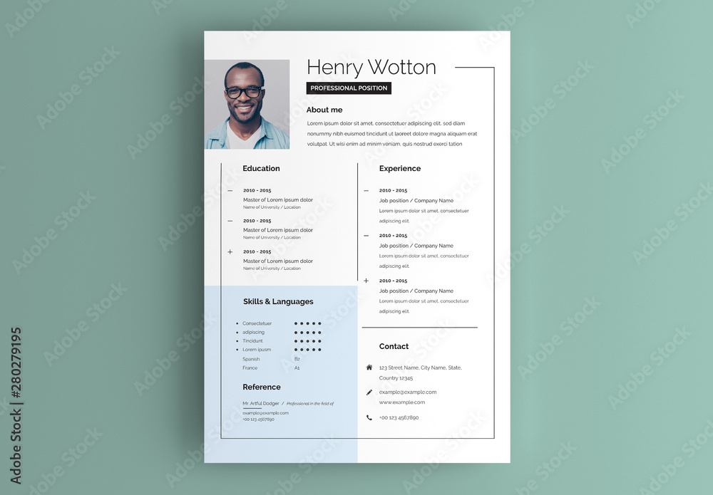 Resume Layout with Blue Accents Stock Template | Adobe Stock