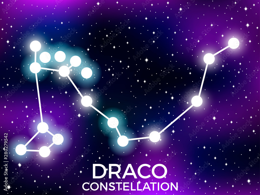 Draco constellation. Starry night sky. Cluster of stars and galaxies ...