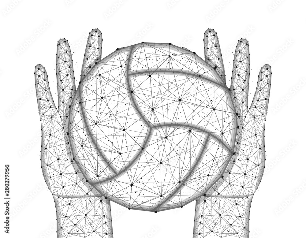 Hands and ball for playing volleyball low poly design, sports game in ...