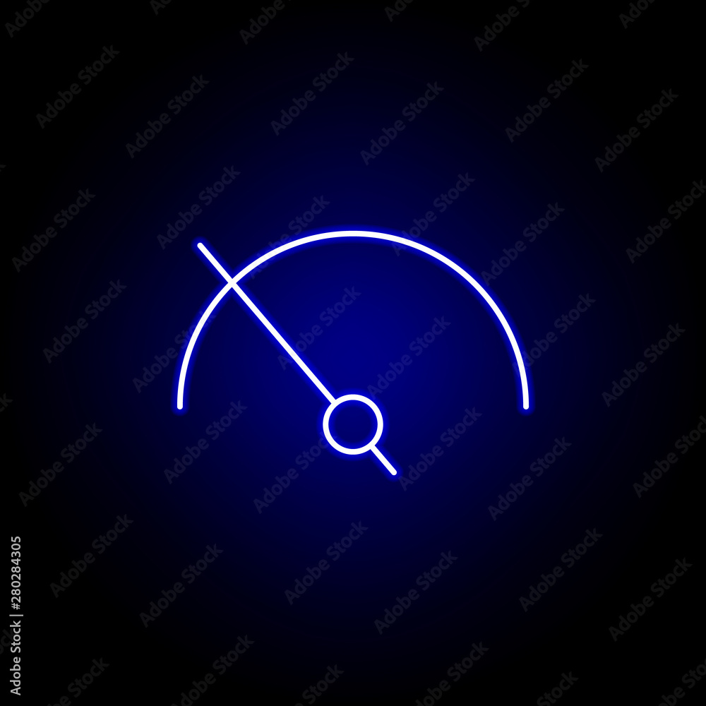 speedometer speed time clock icon in blue neon style.. Elements of time ...
