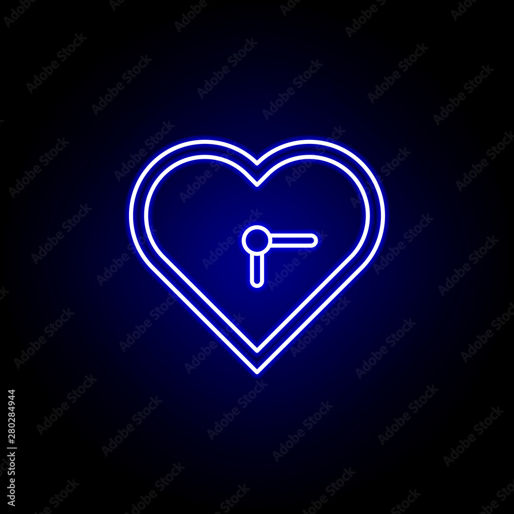 heart clock time icon in blue neon style.. Elements of time ...