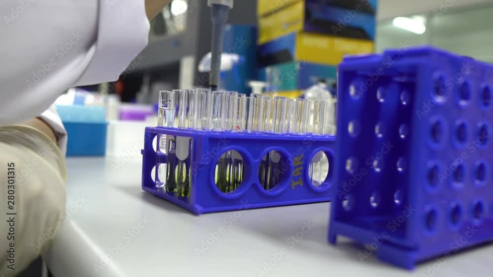 Asian Scientists holding big tube of experiment,Prepare experiment in ...