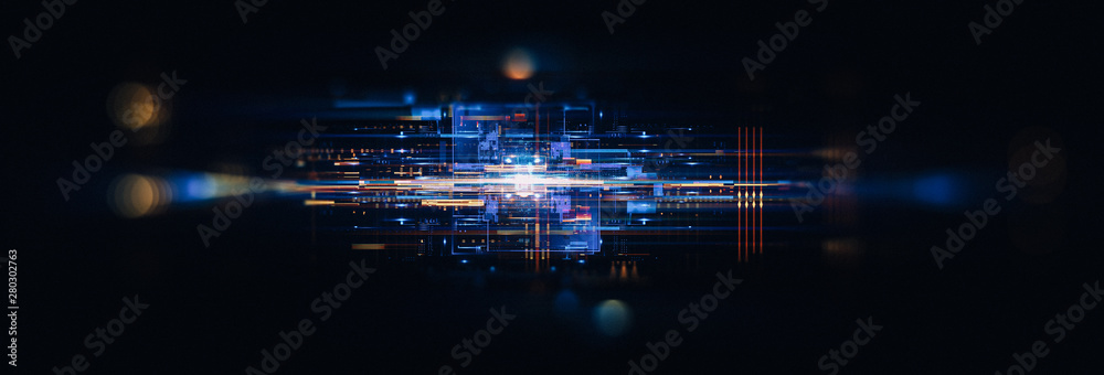 Led Light. Abstract effect. Future tech. Glare cubes. Digital cpu ...