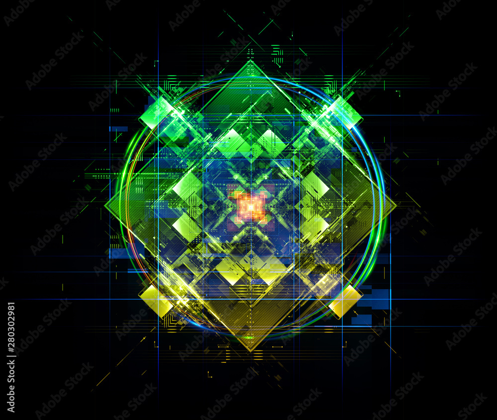 Led Light. Abstract effect. Future tech. Glare cubes. Digital cpu ...