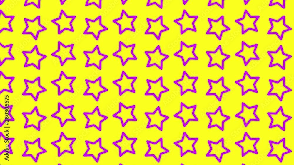 Animated Stars. 2D pink stars on the yellow background. Video pattern ...