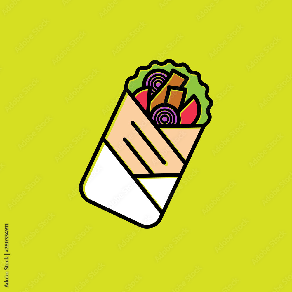 Doner logo. Doner kebab icon. Wrapping Sandwich with vegetables in pita ...