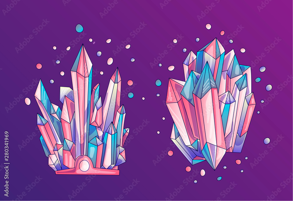 Blue and pink crystal, cartoon cute vector Quartz illustration. Quartz ...