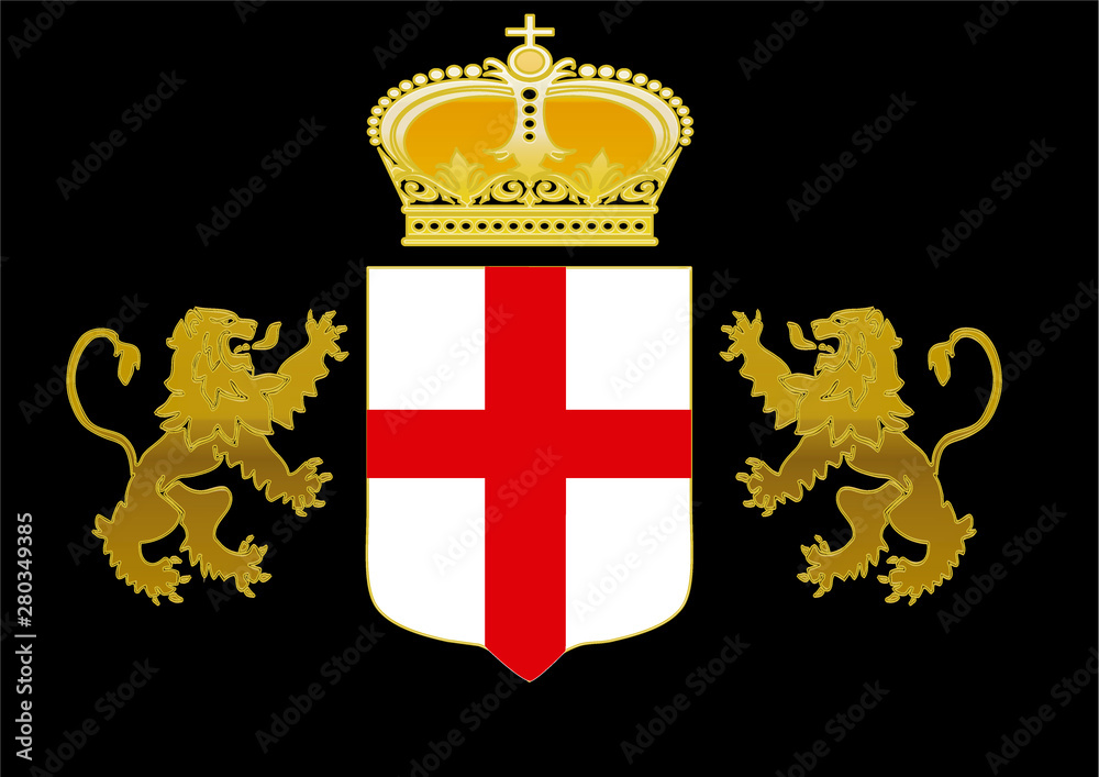 Escudo real con la cruz de San Jorge flanqueado por leones Stock Vector ...