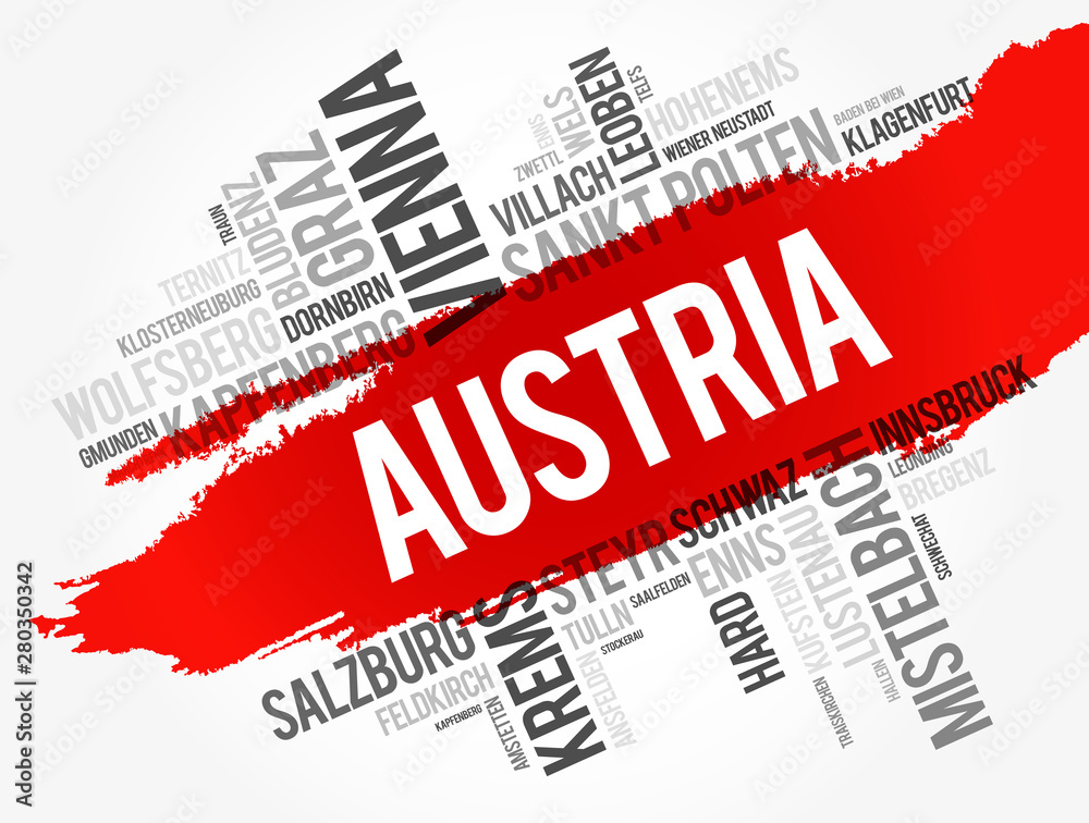 List of cities and towns in AUSTRIA, word cloud collage, business and ...
