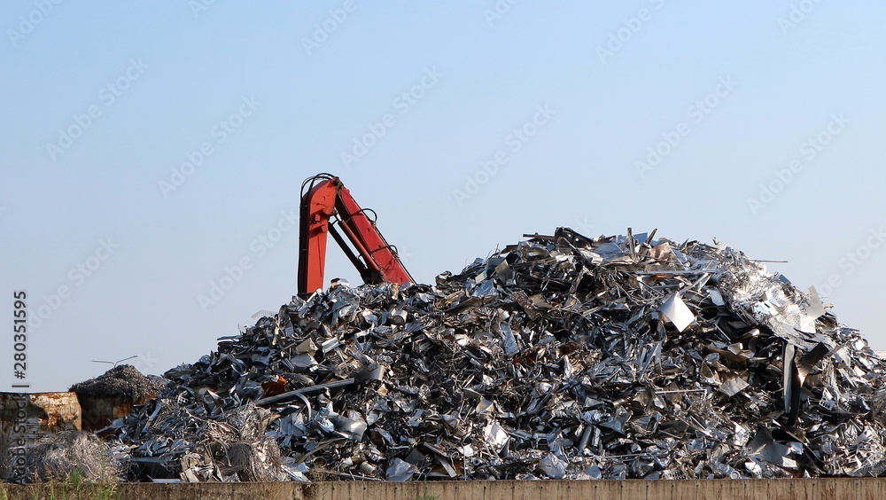 Large stack of aluminum and ferrous materials scrap ready for recycling ...