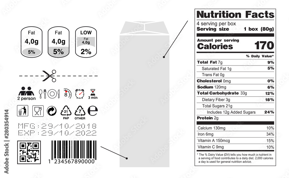 Packaging icon set. Nutrition facts. Vector elements. Ready for use in ...