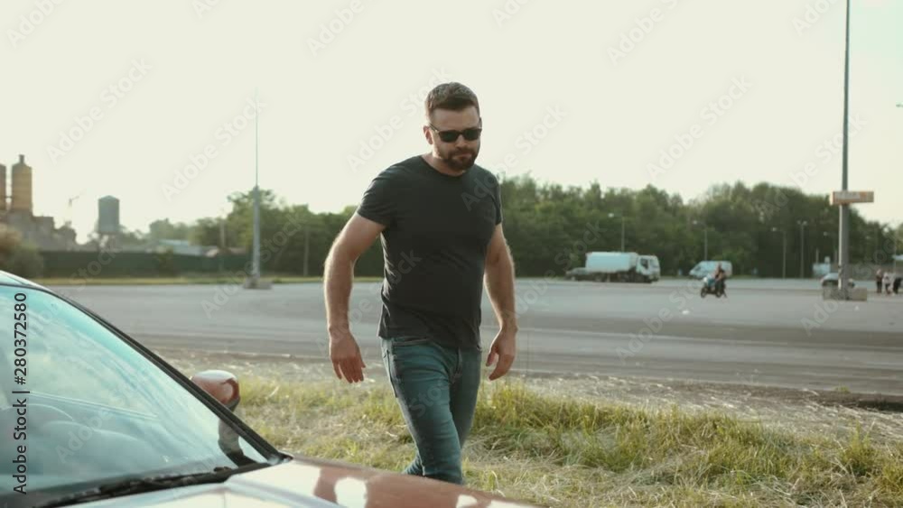 Stockvideo Car crash. Confused angry businessman gets out of car ...