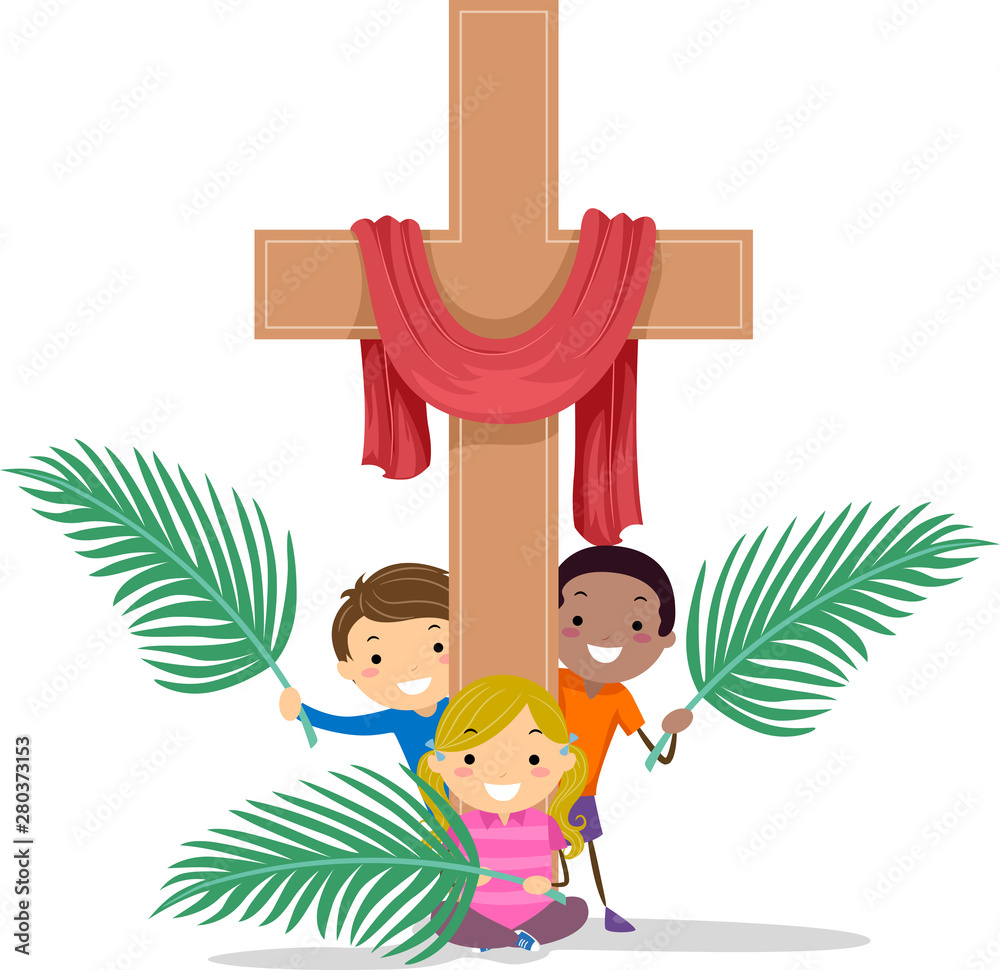 Stickman Kids Cross Holy Week Illustration Stock Vector | Adobe Stock
