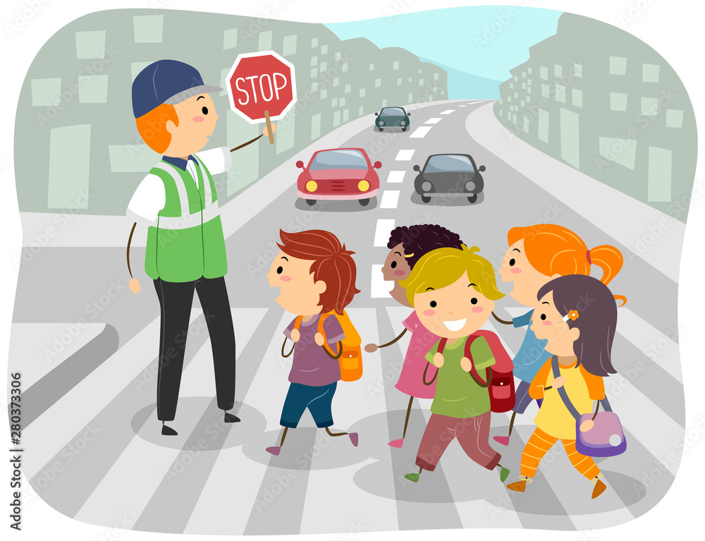 Stickman Kids School Crossing Guard Illustration Stock Vector | Adobe Stock
