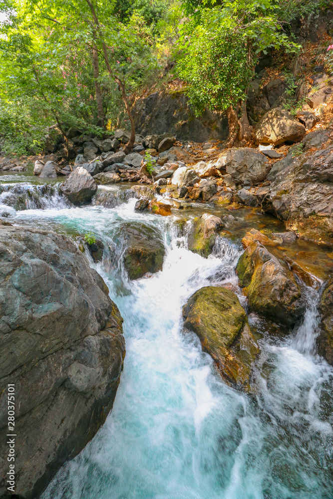 Water cascade through big rocks of Mount Ida in Canakkale, Turkey ...