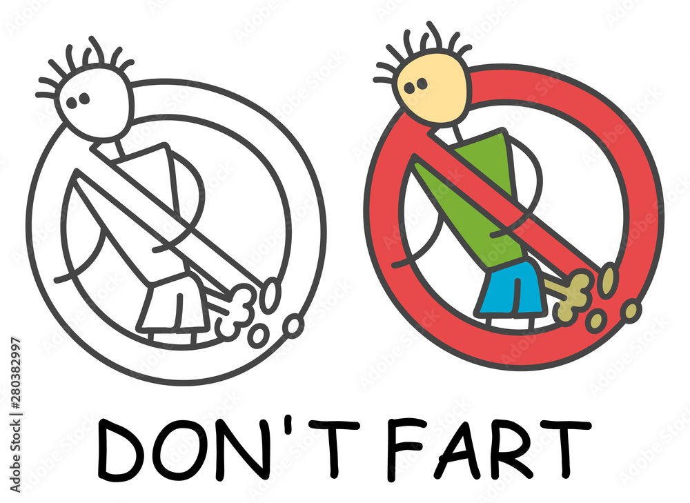 Funny vector farting smelly stick man in children's style. Don't fart ...